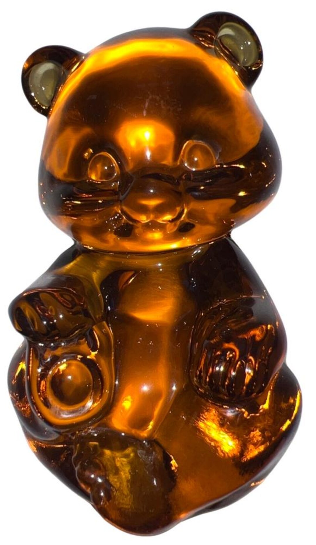 Vintage Fenton 3.5" Translucent Caramel Amber Glass Teddy Bear With ...