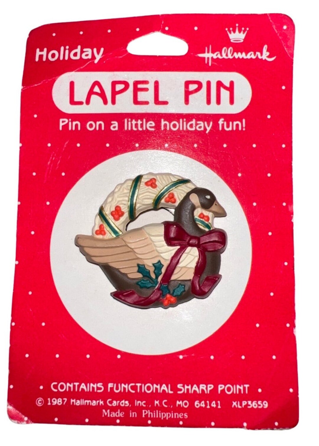 Hallmark Duck With a Wreath 1987 Brooch or Lapel Pin on Card - Etsy