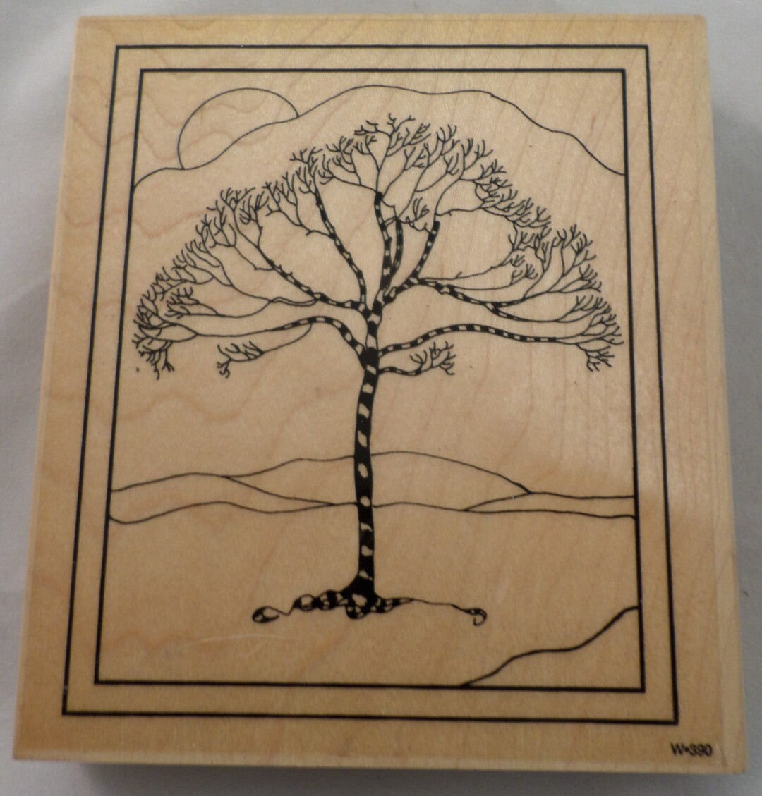 Paper Parachute Tree Scene Sunset Mountain Xl Wood Mount Rubber Stamp ...