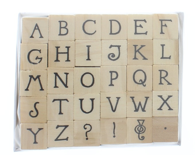 Hampton Art Whimsical Alphabet Block Letters 30 Pc Set Wooden Rubber ...