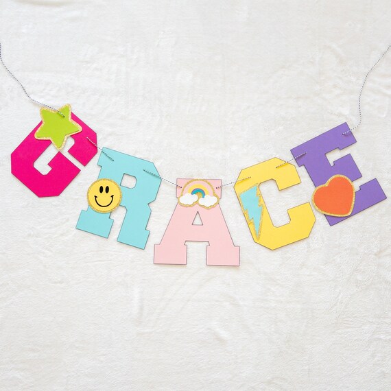 90s Rad Preppy Varsity Colorful Patches Name Banner by LiveLaughScrap ...