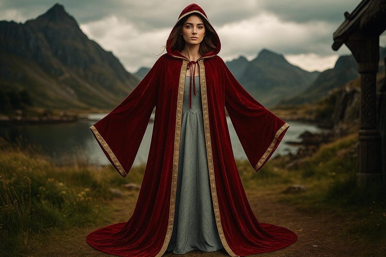 Medieval Velvet Hooded Cloak, Wizard Cape Gothic Cloak, Vampire Hobbit ...
