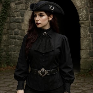 Black Medieval Blouse, Victorian Ruffle Blouse, Gothic Lace Puff Sleeve ...