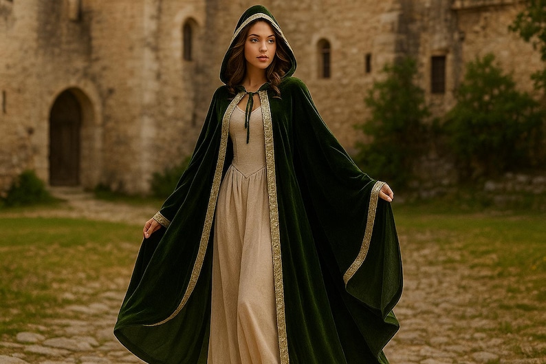 Medieval Velvet Hooded Cloak, Wizard Cape Gothic Cloak, Vampire Hobbit ...