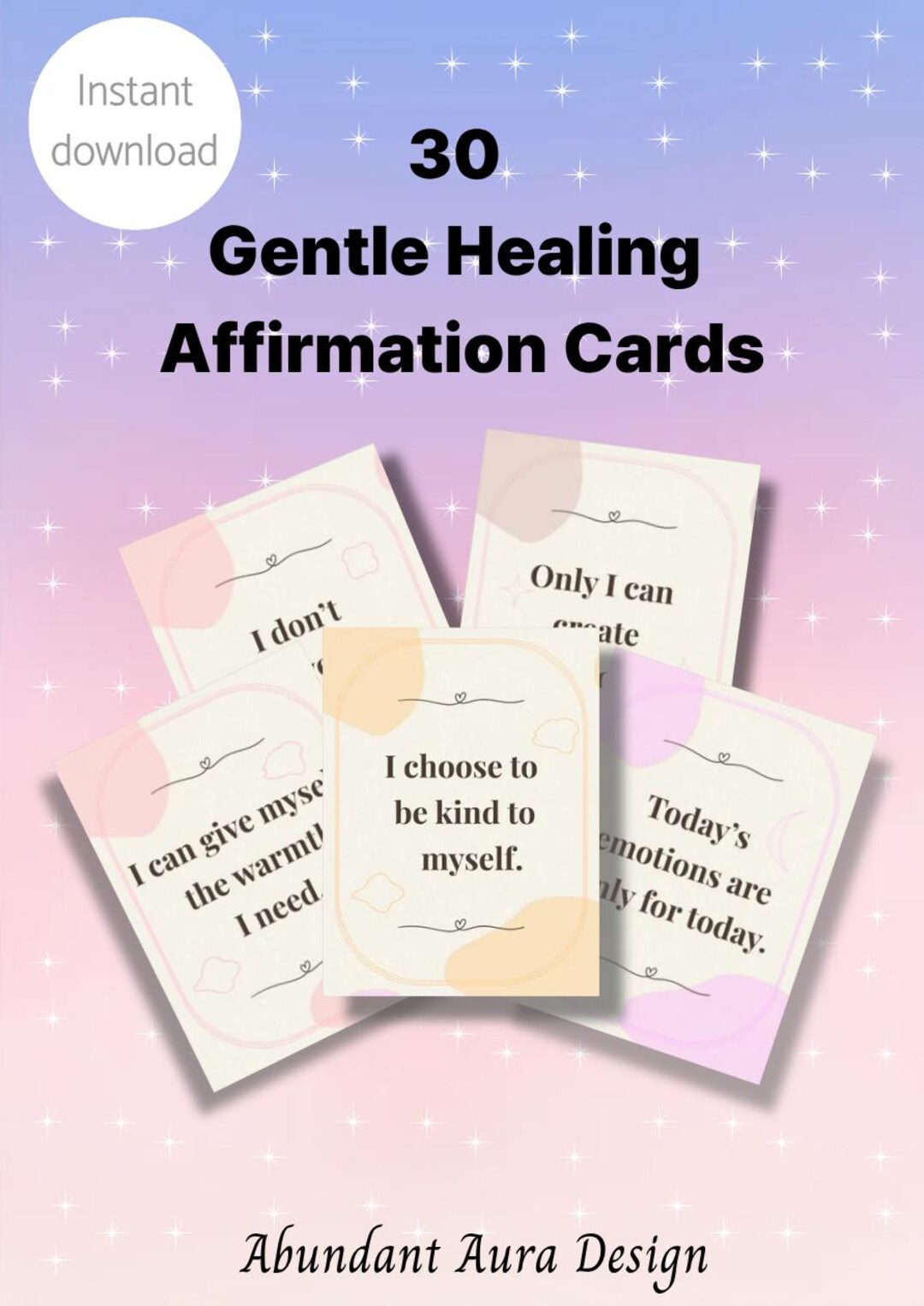 Gentle Healing Affirmation Cards, Printable Self-care Deck (digital ...
