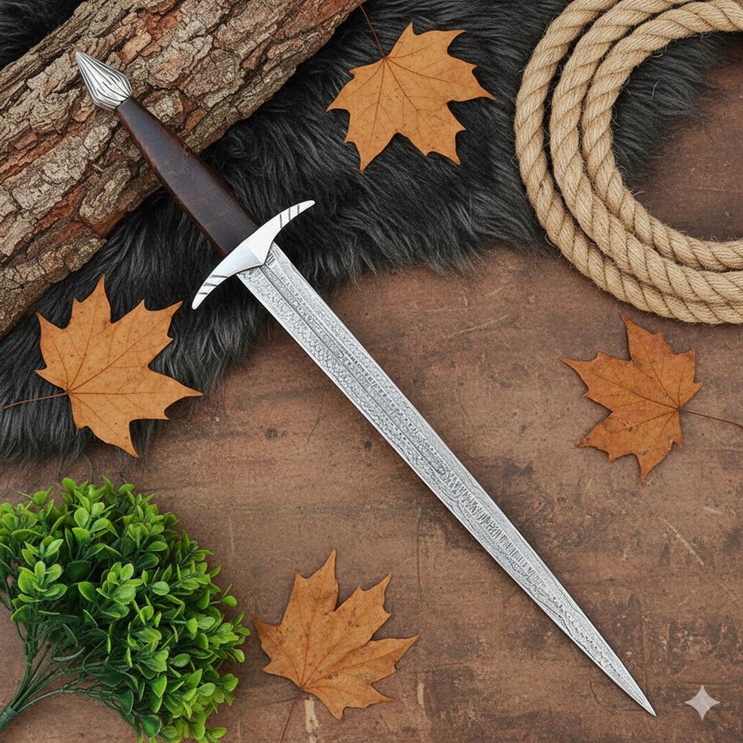 Handmade Short Sword – Damascus Steel Double Edge Blade With Leather ...