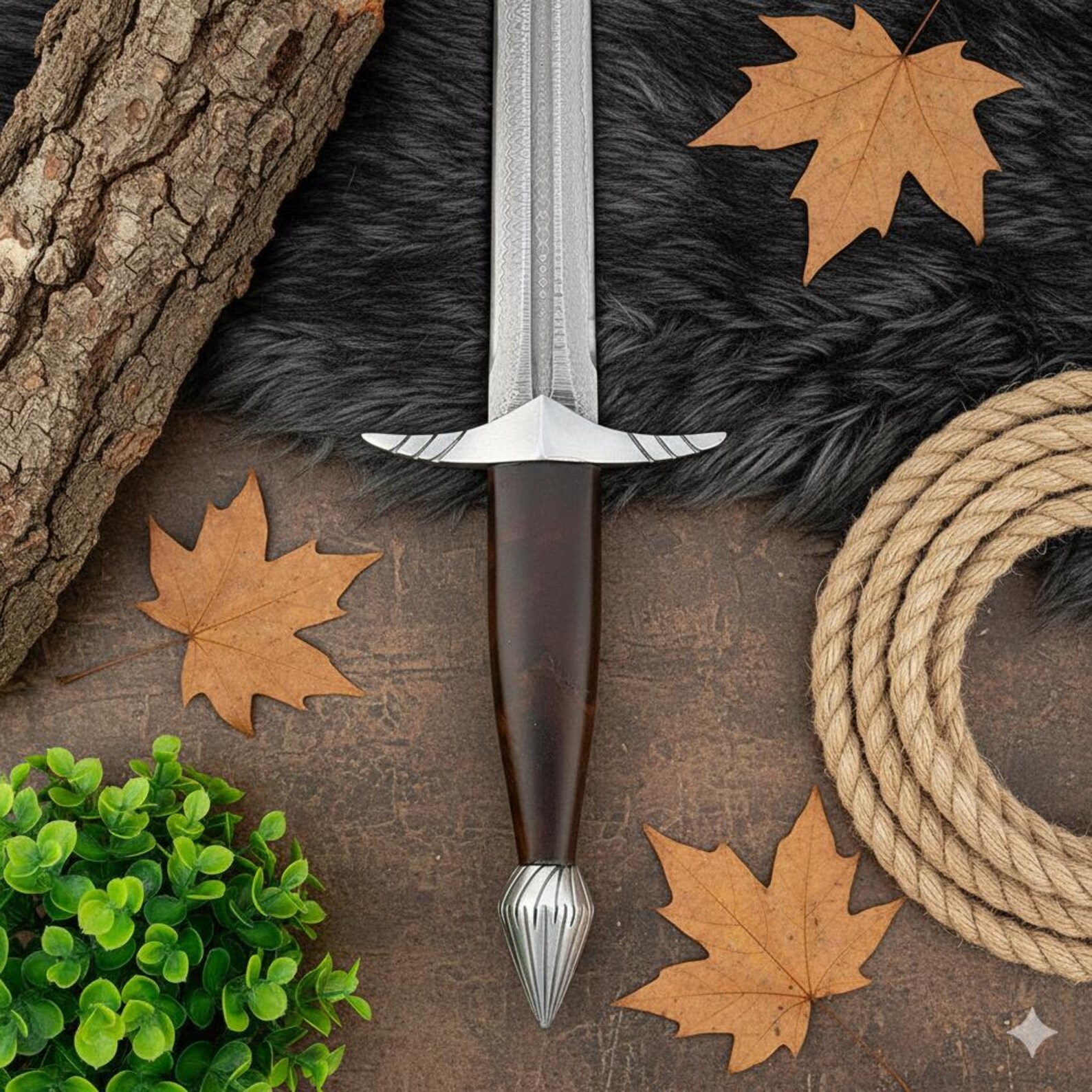 Handmade Short Sword – Damascus Steel Double Edge Blade With Leather ...