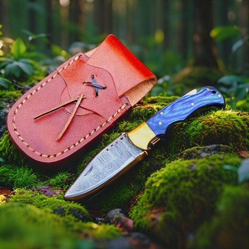 Handmade Short Sword – Damascus Steel Double Edge Blade With Leather ...
