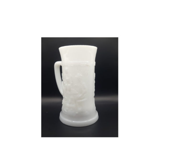 Vintage 1950s Federal Glass Milk Glass Beer Mug Stein Embossed Pub