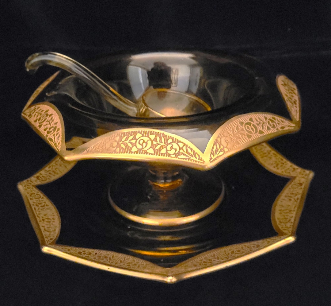 Antique Tiffin-franciscan Gold Etched Glass Amber Pedestal Bowl ...