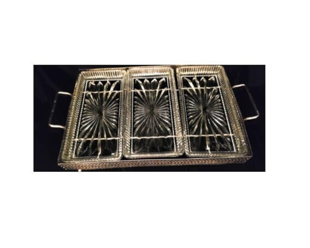 Vintage Silver-plated Metal Serving Tray, Relish Tray With 3 Starburst ...