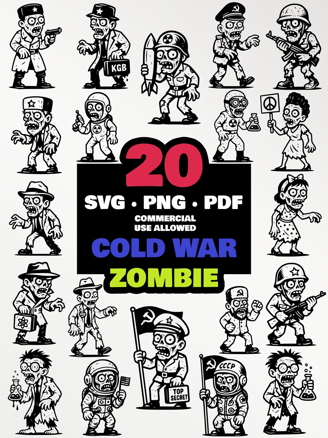 Cold War Zombie SVG Bundle | 20 Retro Cartoon Zombies | Soviet Army ...