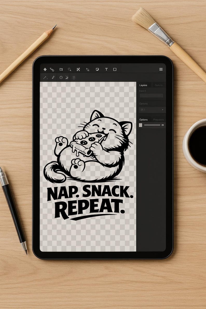 Nap Snack Repeat SVG PNG PDF – Cute Cat Eating Pizza Clipart, Funny ...