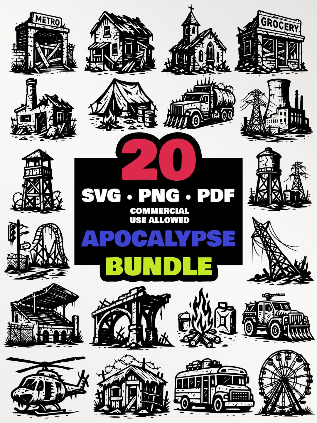 Apocalypse SVG Bundle | 20 Post Apocalyptic Designs | Abandoned ...