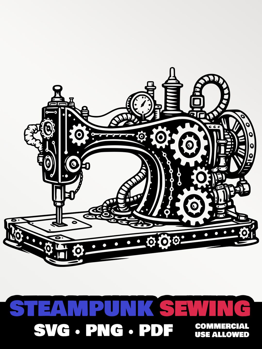 Steampunk Sewing Machine Clipart SVG PNG PDF | Vintage Mechanical ...