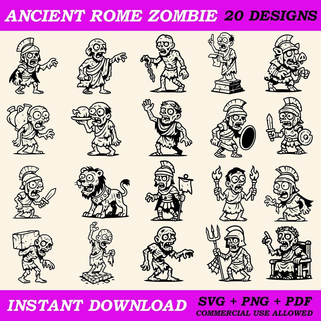 Ancient Rome Zombie SVG PNG Clipart Bundle | Undead Gladiator Digital ...