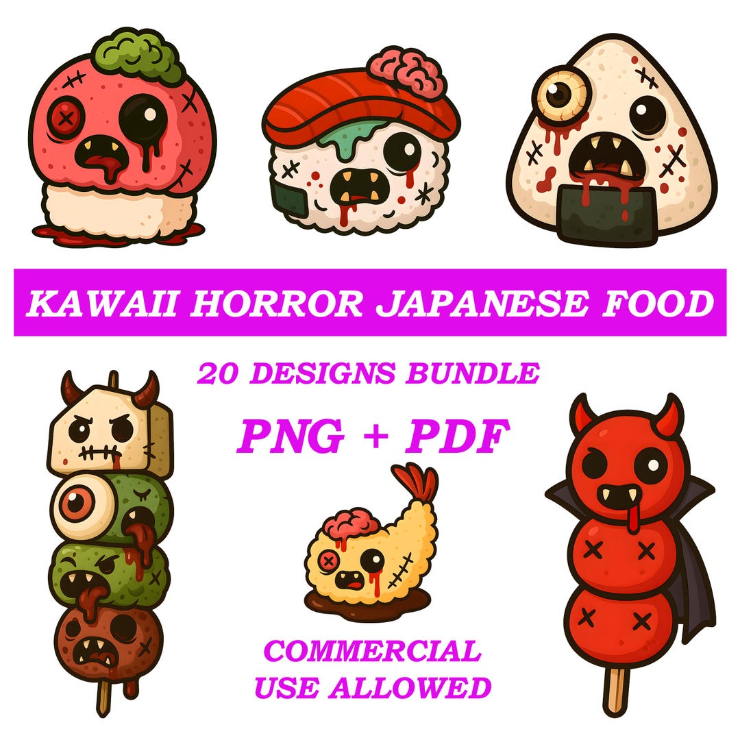 Kawaii Horror Japanese Food Halloween Clipart Bundle | Spooky Cute PNG ...