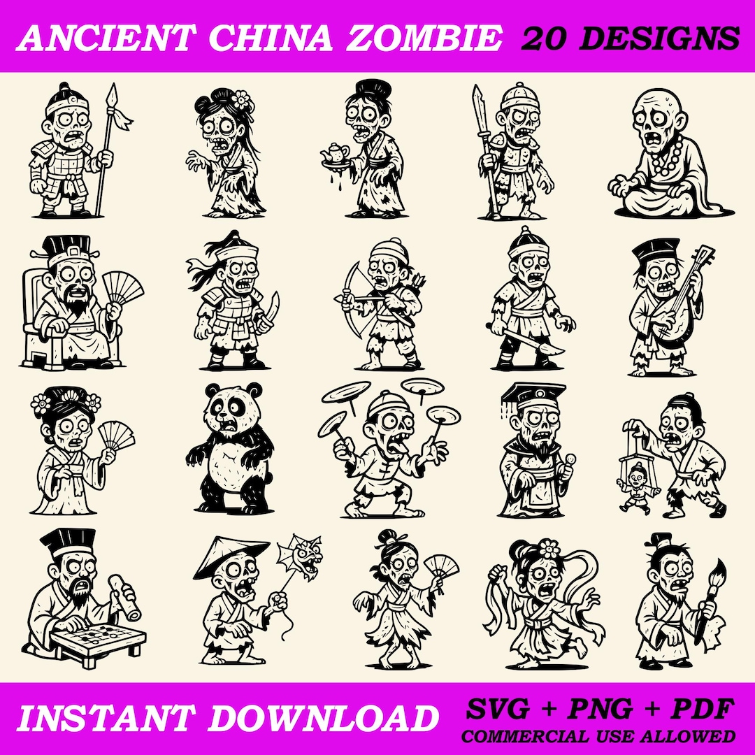 Ancient China Zombie SVG PNG Clipart Bundle | Chinese Undead Warrior ...
