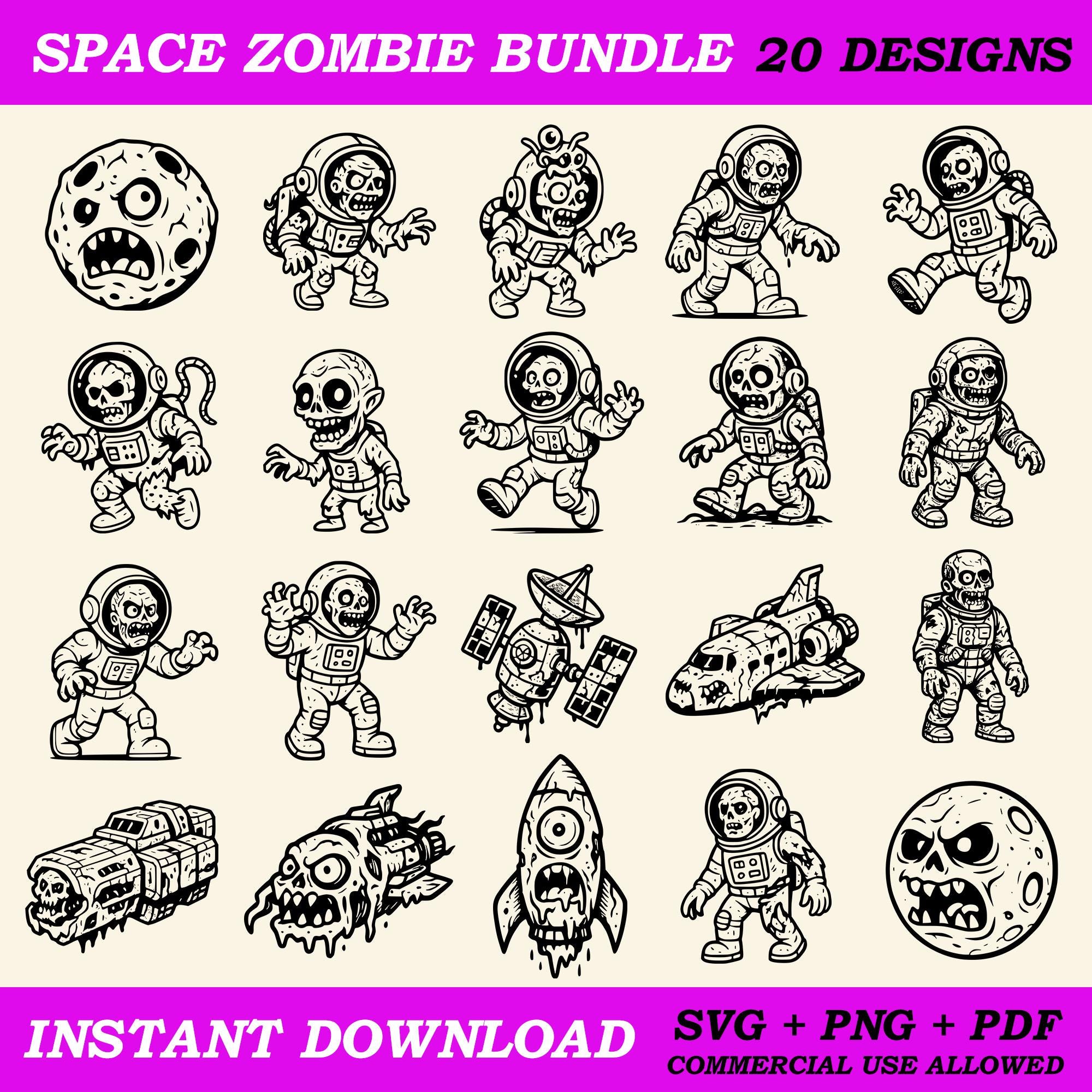 Space Zombie SVG & PNG Digital Art Bundle – 20 Designs for Cutting ...