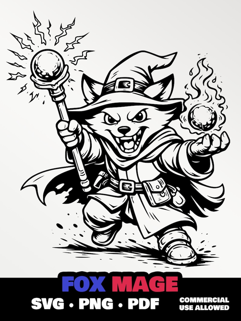 Fox Mage Clipart SVG PNG PDF | Fantasy Wizard Fox Clipart | Magical ...