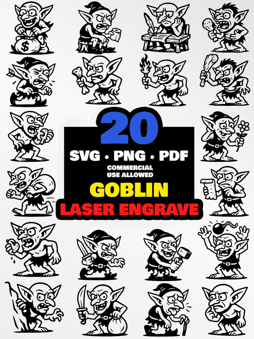 Goblin Laser Engraving SVG Bundle | 20 Funny Goblins for Glowforge ...