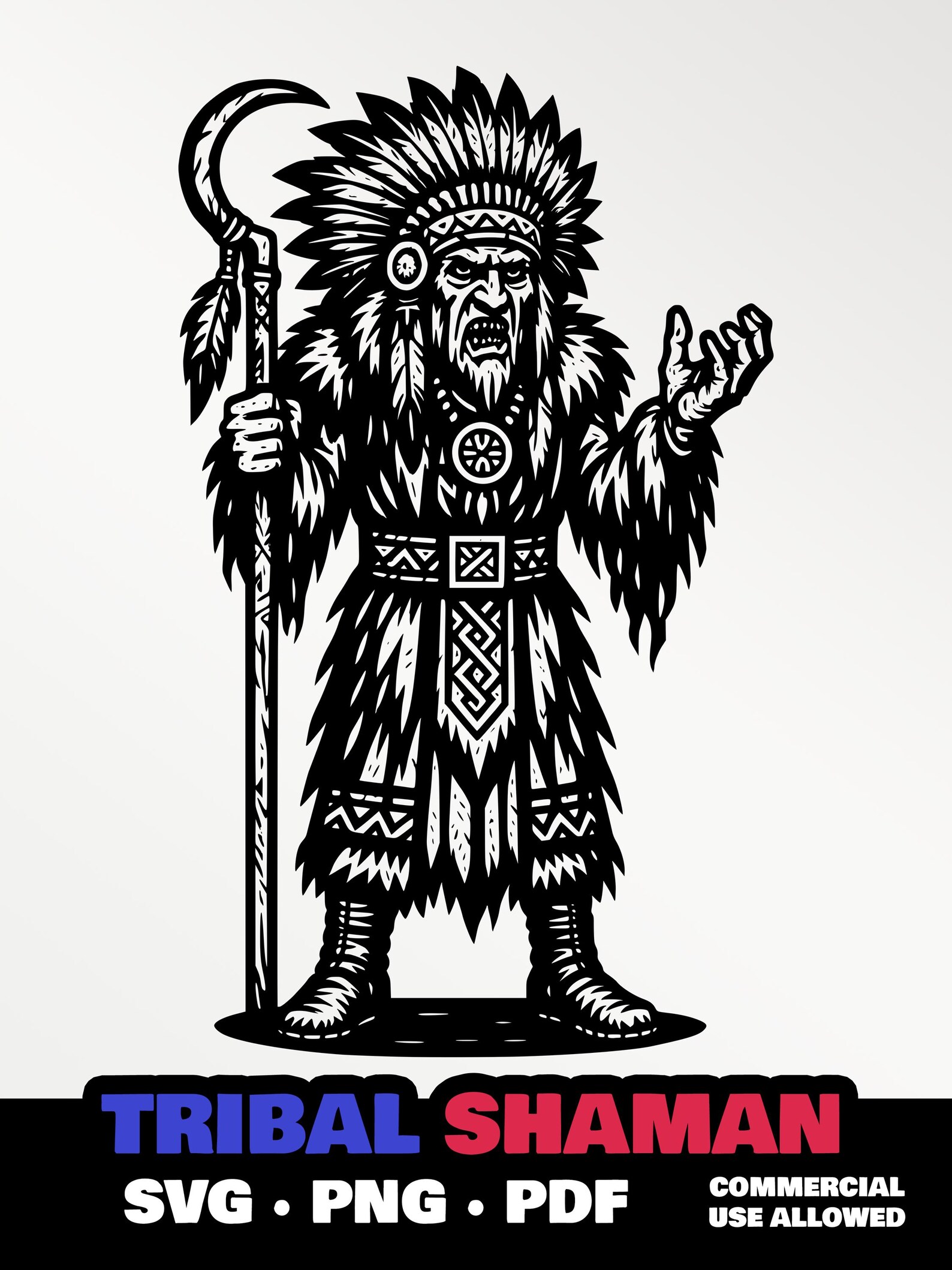 Tribal Shaman SVG PNG PDF | Dark Tribal Shaman Clipart | Black & White ...