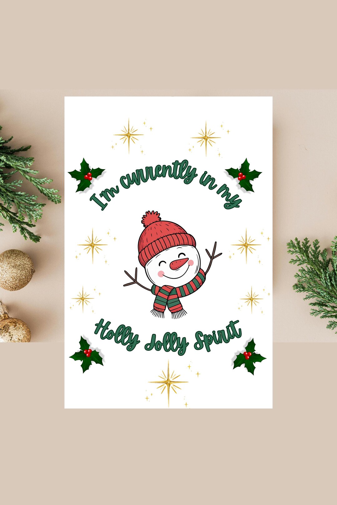 Holly Jolly Spirit Snowman PNG | Christmas Sublimation Design | Holiday ...