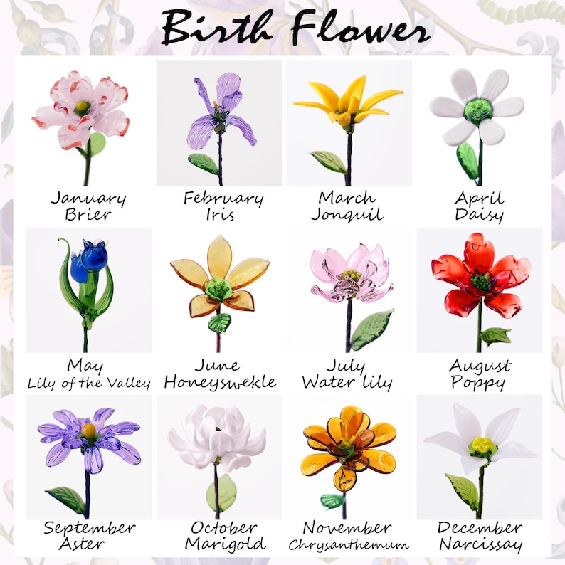 Glass Flowers Bouquet, Glass Birth Month Flower, Birthday Gift, Birth ...