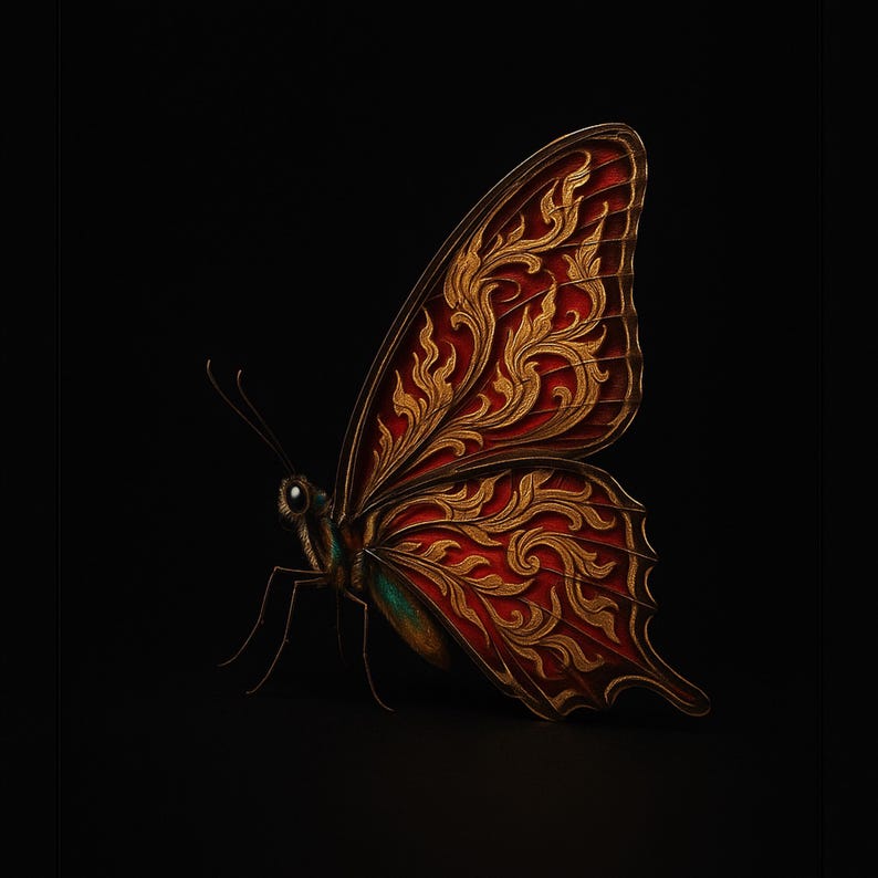 Red & Gold Thai Butterfly Art Print - Elegant Home Decor (digital ...