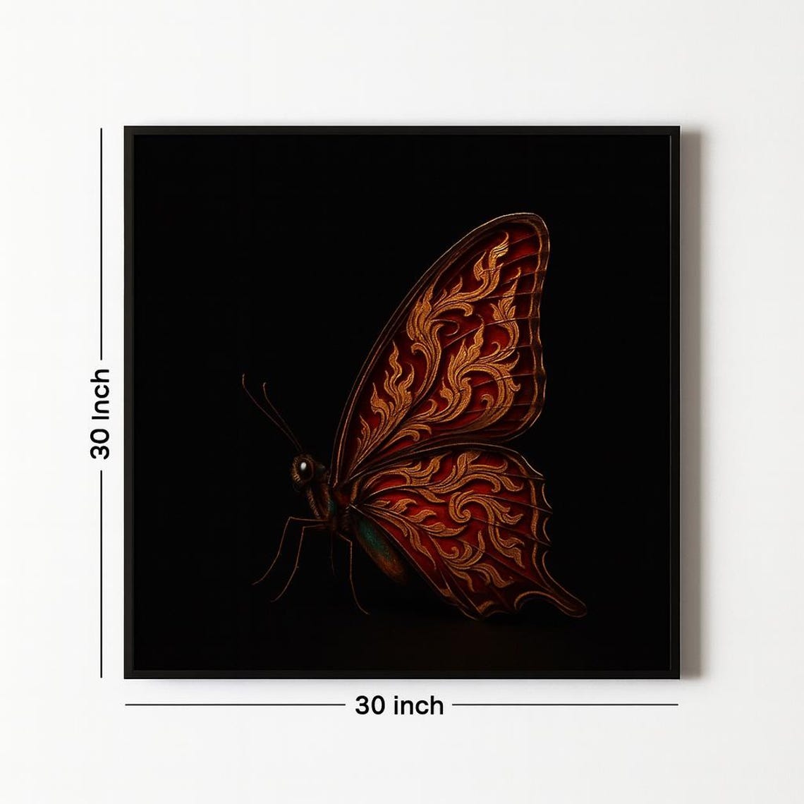 Red & Gold Thai Butterfly Art Print - Elegant Home Decor (digital ...