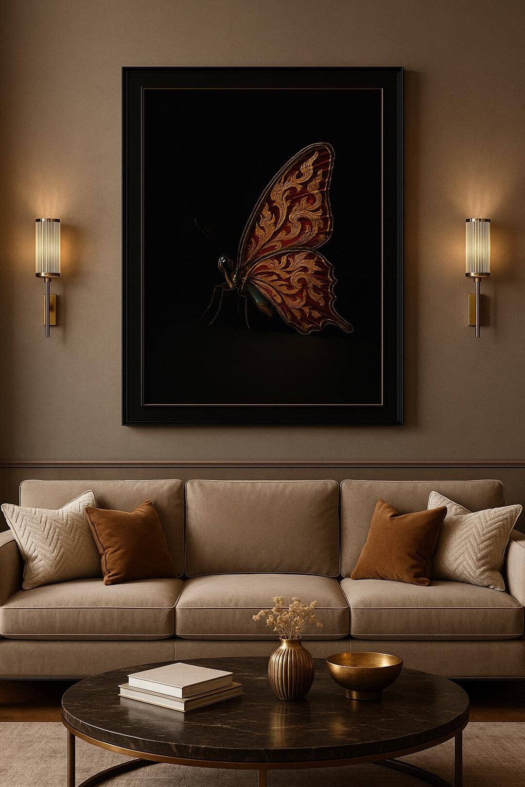 Red & Gold Thai Butterfly Art Print - Elegant Home Decor (digital ...