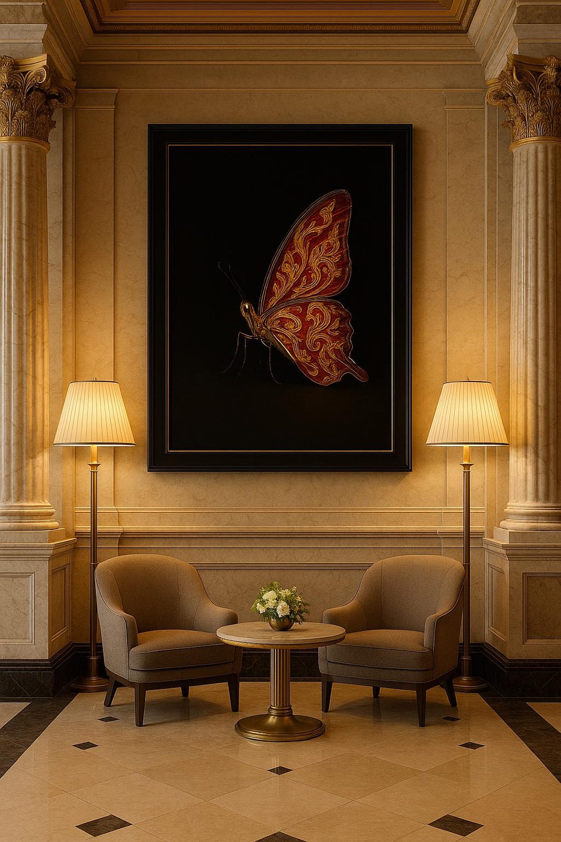 Red & Gold Thai Butterfly Art Print - Elegant Home Decor (digital ...