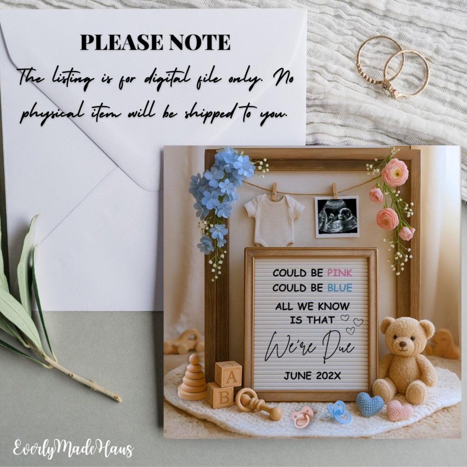 Boho Gender Neutral Pregnancy Announcement, Could Be Pink Could Be Blue ...