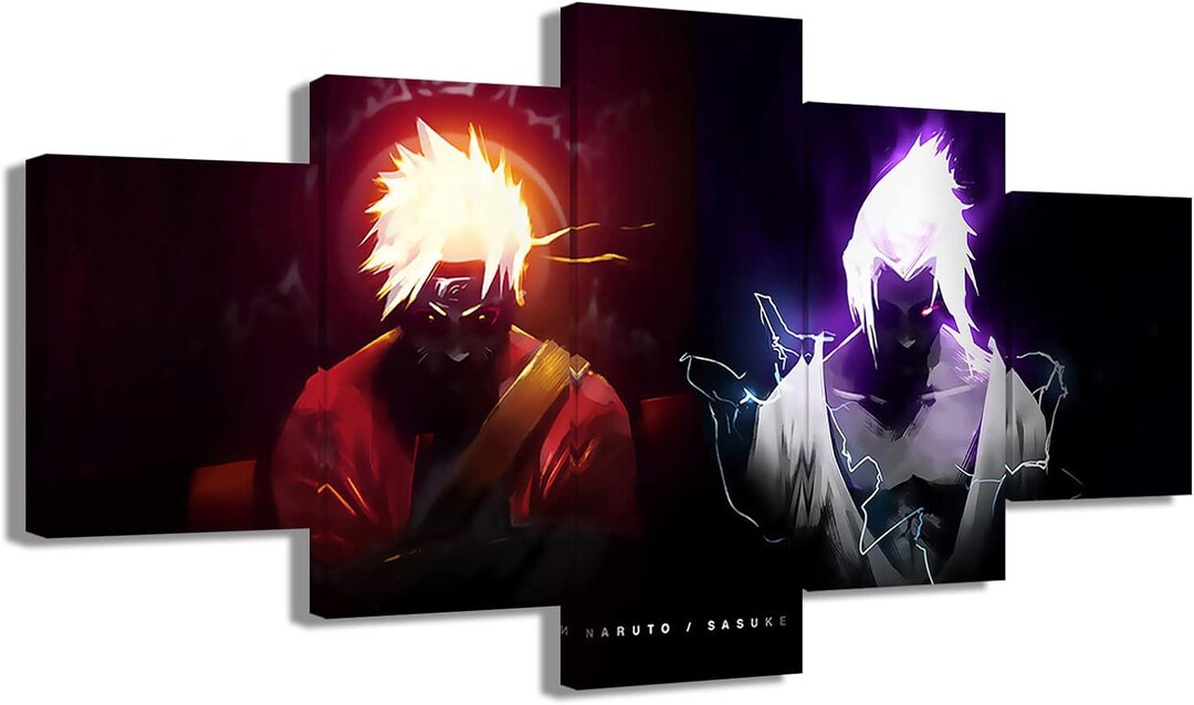 Anime Dark Naruto and Sasuke Face-off Anime 5 Piece Panel Canvas Wall ...