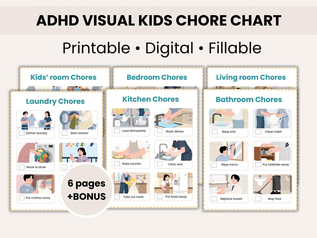 ADHD Family Chore Chart | Kids' Responsibility System (printable PDF ...