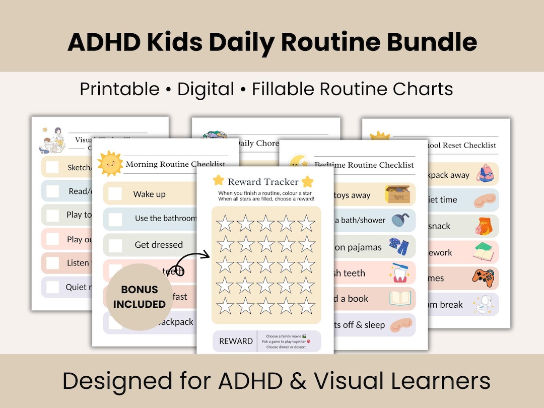ADHD Homeschool Routine Charts for Kids | Visual Daily Schedule ...
