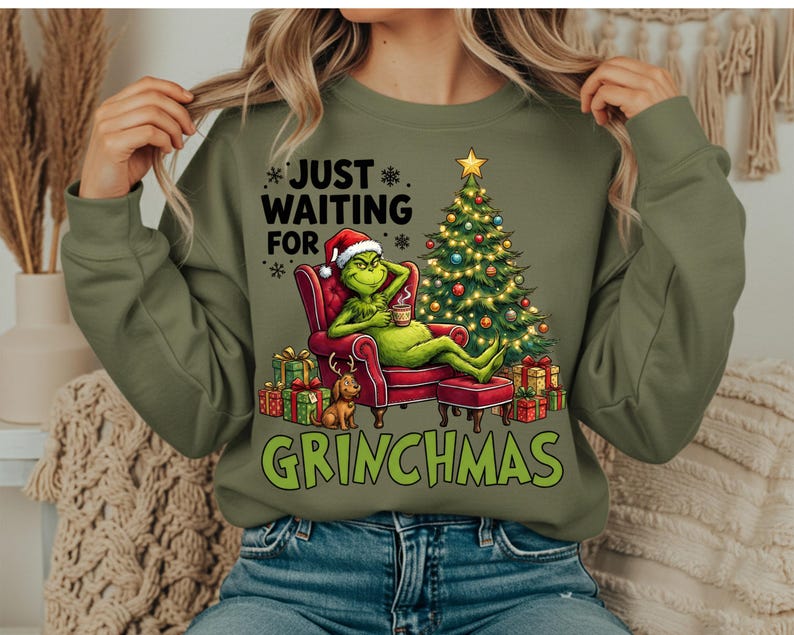 Grinchmas PNG, Funny Grinch Clipart, Cozy Chair Tree Scene, Green ...