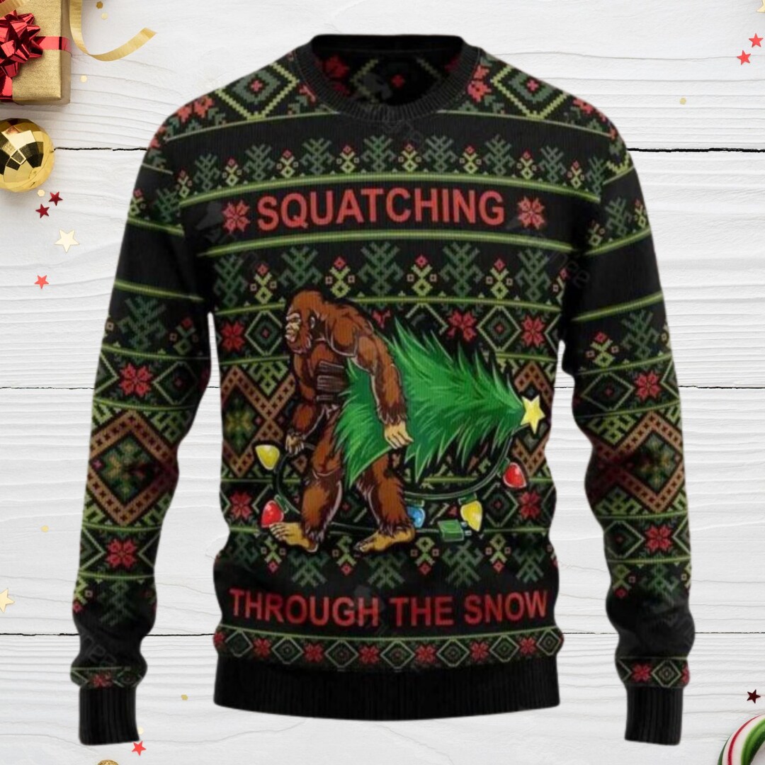 Bigfoot Squatching Through the Snow Ugly Christmas Sweater, Funny ...