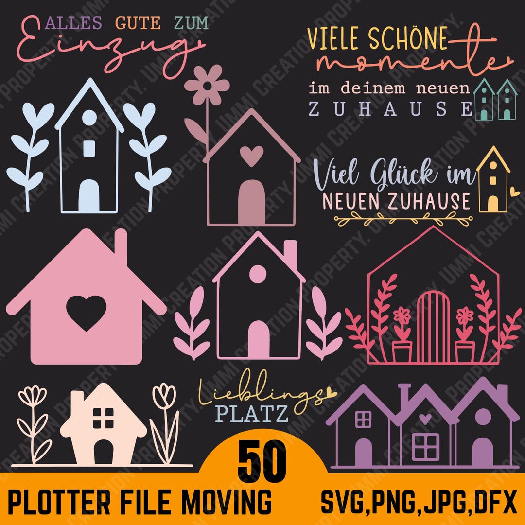 Colorful German Plotter File Moving SVG Bundle: Moving Svg, House Laser ...