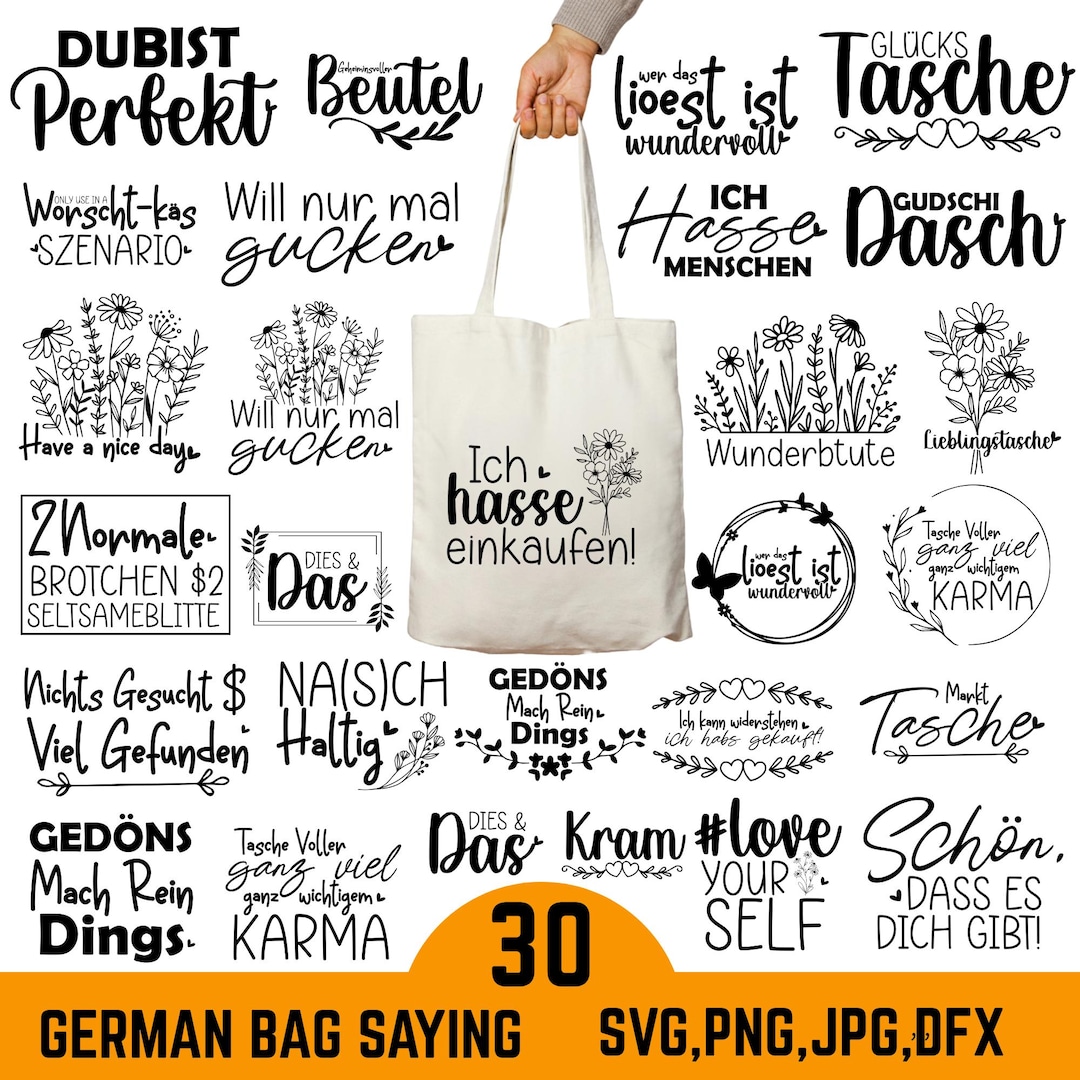 German Bag Sayings SVG Bundle: Tote & Jute Bag Quotes, Funny Tote ...