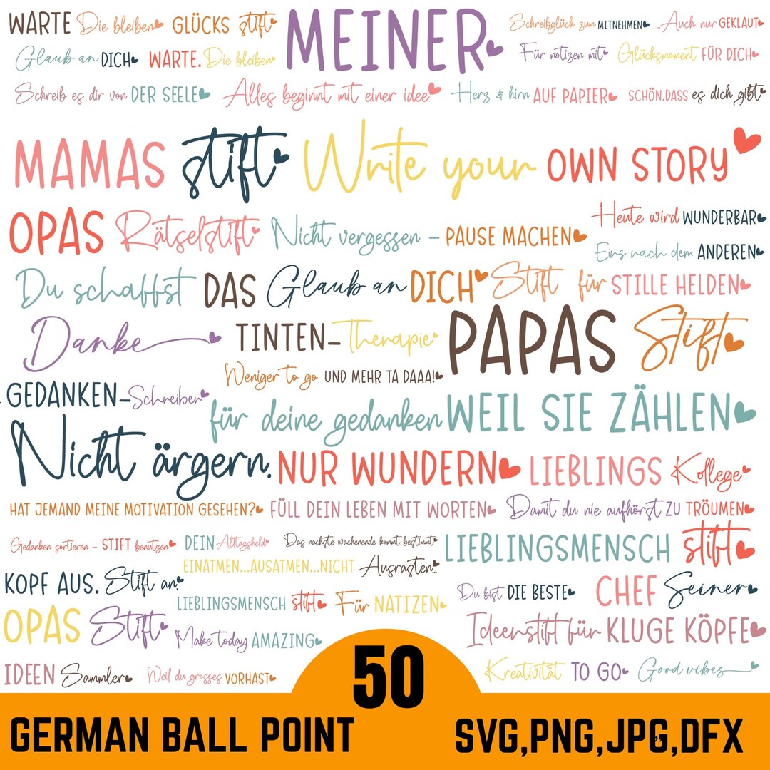 Colorful German Ballpoint Pen Laser Engraving - Ballpoint Sayings SVG ...