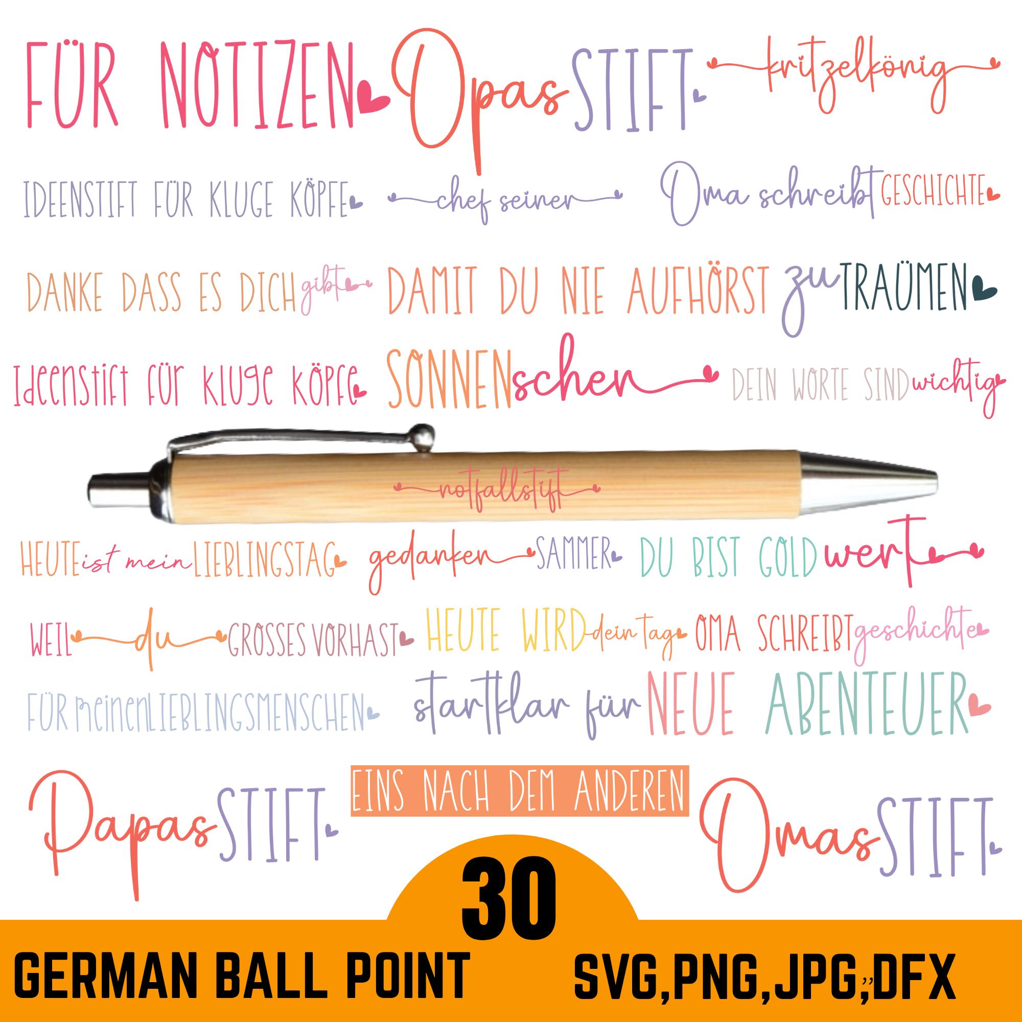 Colorful German Ballpoint Pen Laser Engraving - Ballpoint Sayings SVG ...