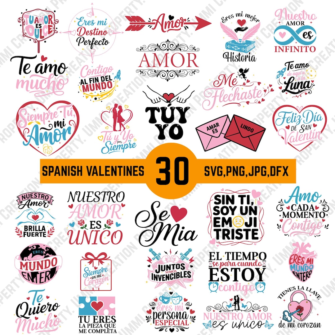 Paquete de 30 SVG PNG de San Valentín en español: Amor en español ...