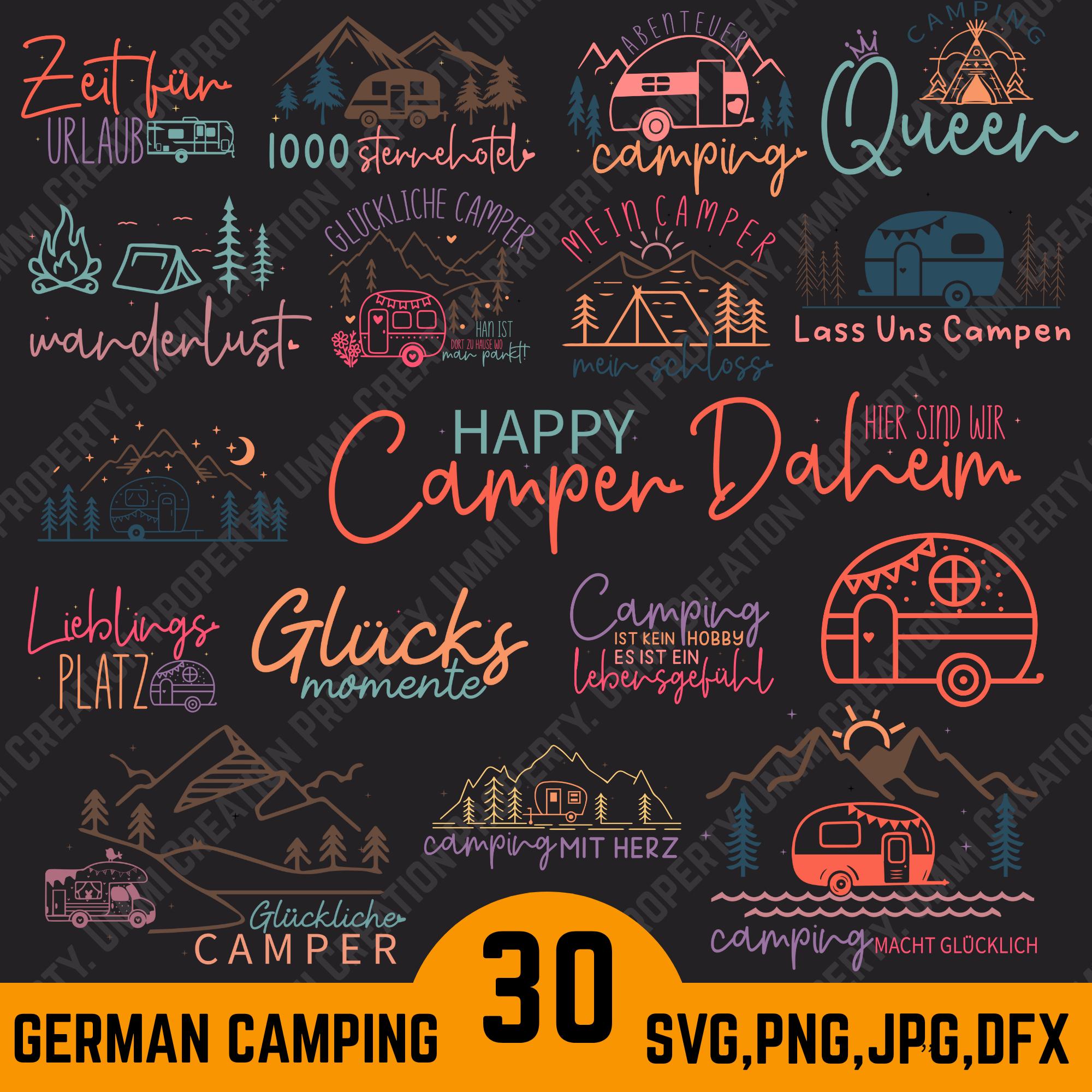 Colorful German Camping SVG Bundle: Camping Sprüche, Caravan Svg ...