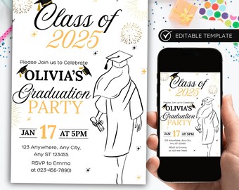 Class of 2025 Graduation Announcement, Canva Template, Senior Grad ...