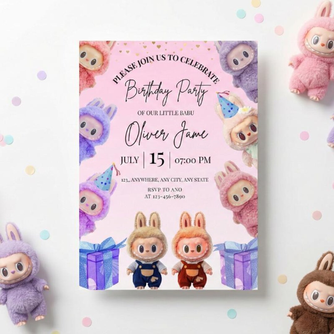 Labubu Party Invitation, Editable Birthday Invite, Labubu Monsters ...