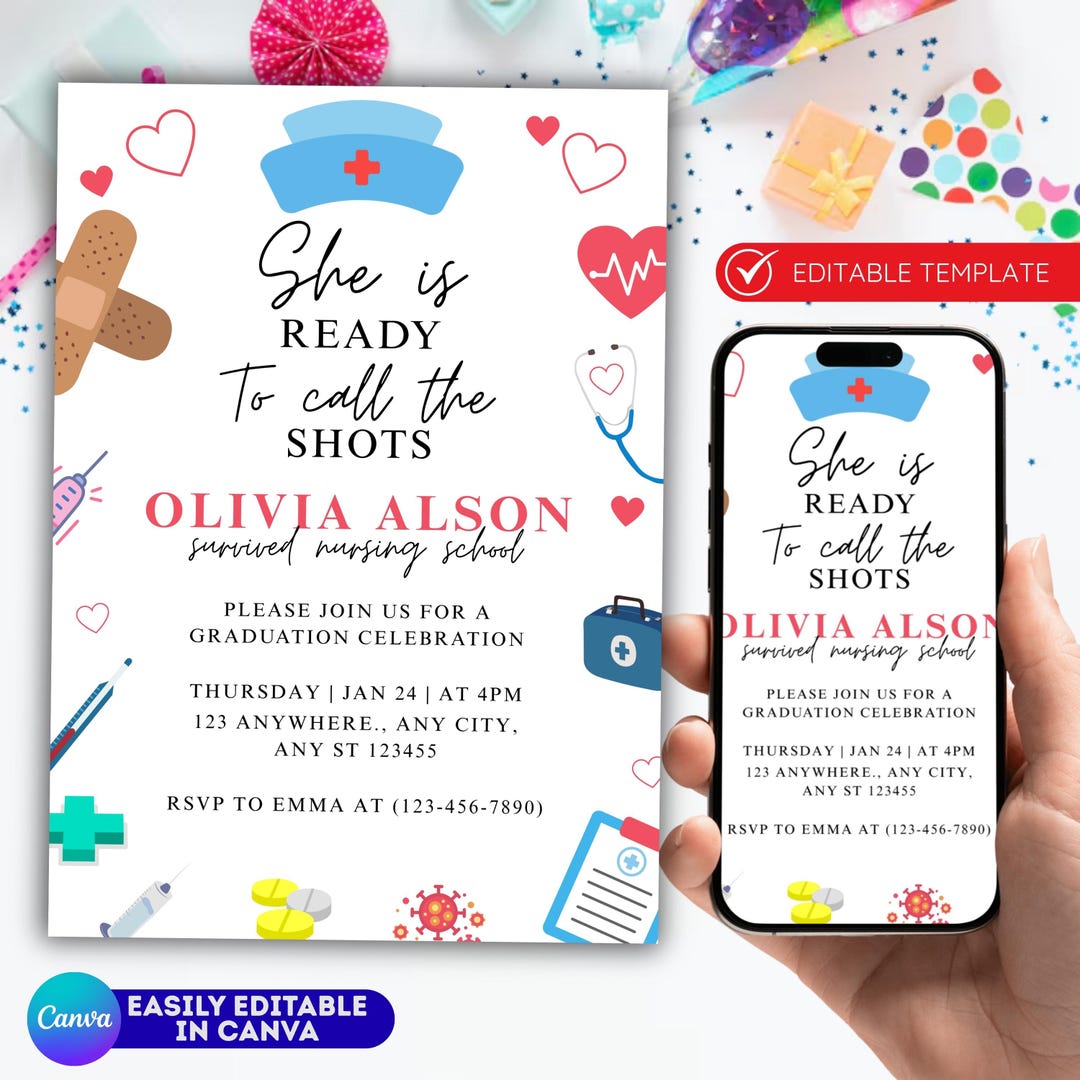 Editable Nurse Graduation Invitation: Medical School Party Card ...