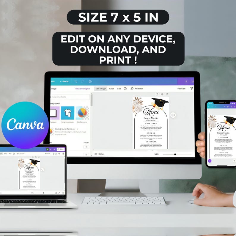 Editable Graduation Menu Template Canva, Printable Graduation Party ...