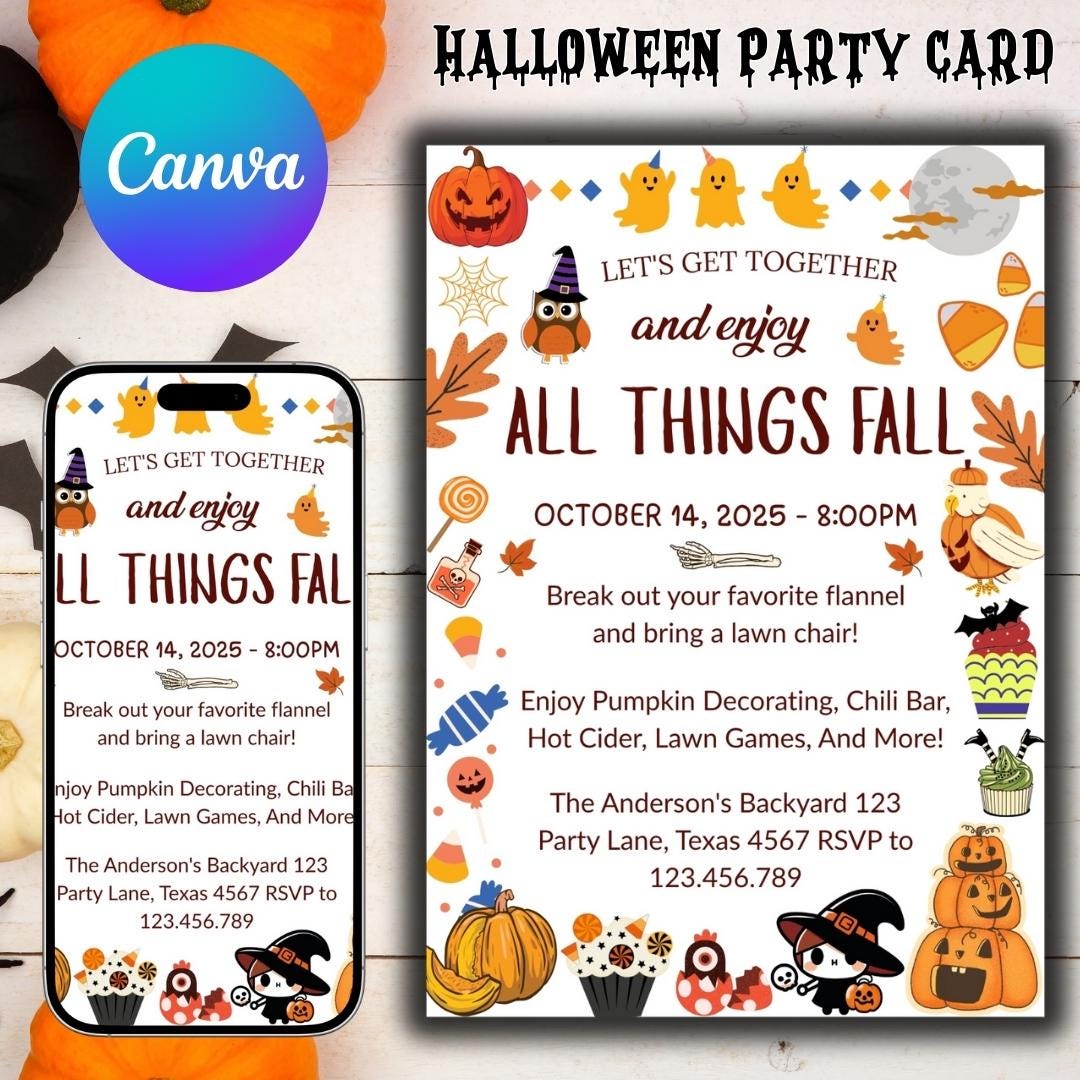 Halloween Fall Party Invitation, All Things Fall Autumn Festival Invite ...