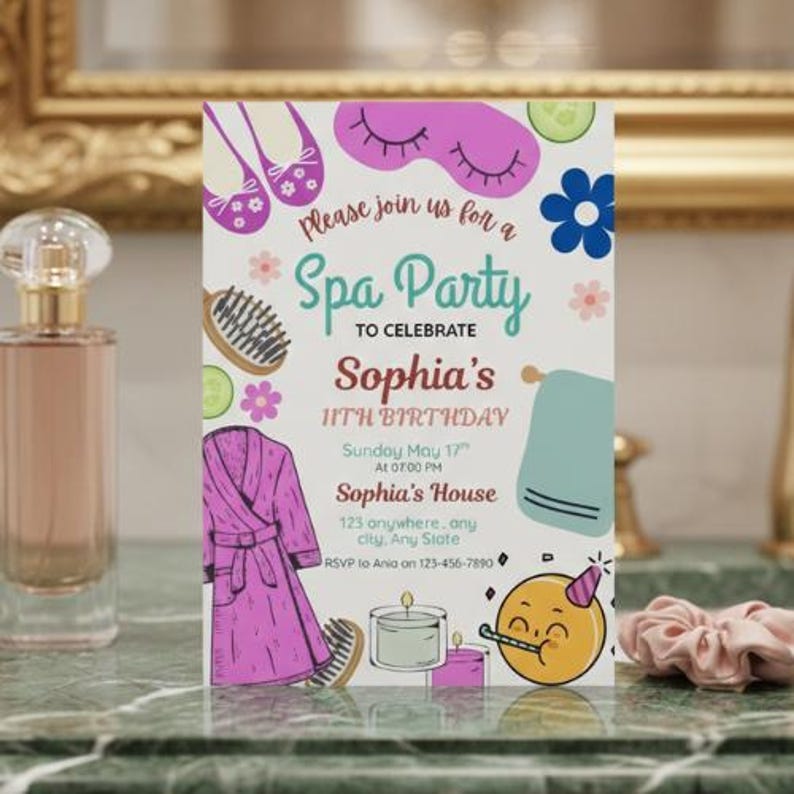 Spa Party Invitation Editable Template, Girls 11th Birthday Invite ...